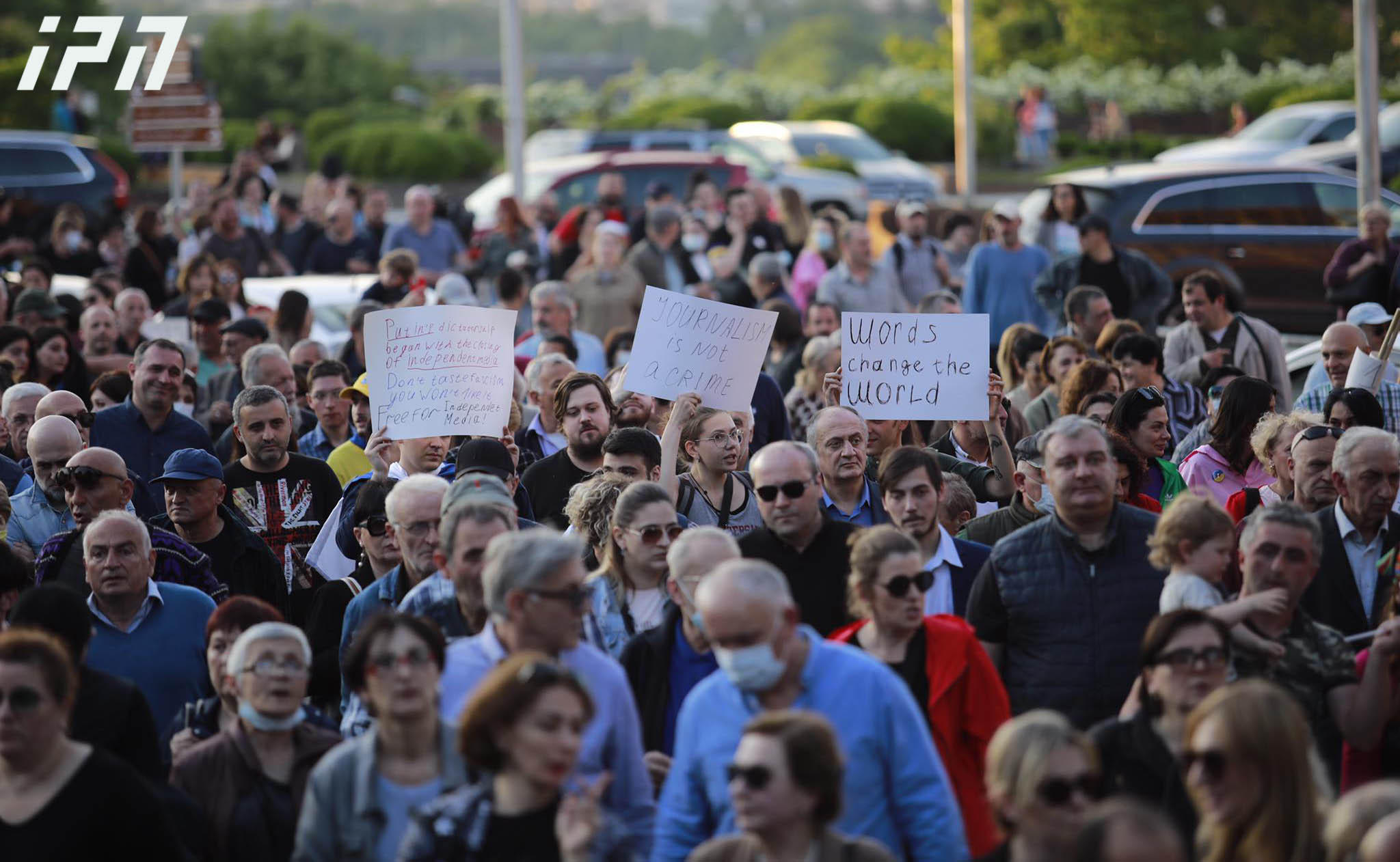 Demonstrators march in support of Nika Gvaramia from the Republic ...
