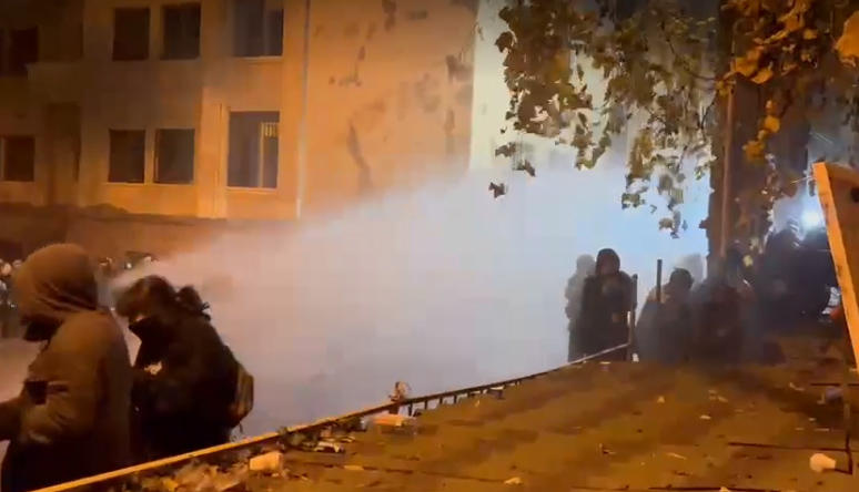 Law enforcement officers used water cannons against the demonstrators ...